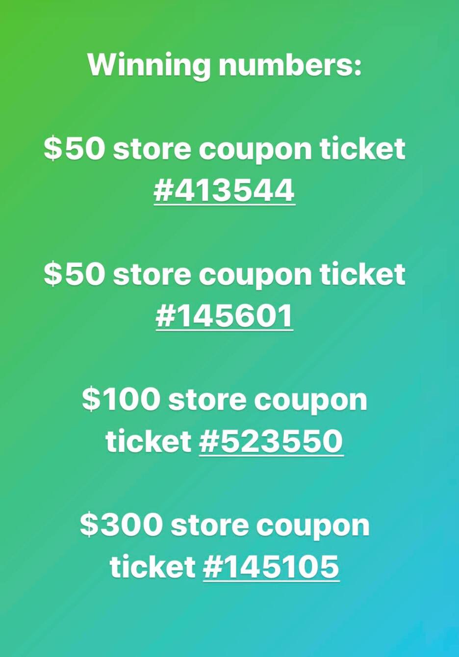 CONGRATULATIONS to our Raffle Winners!